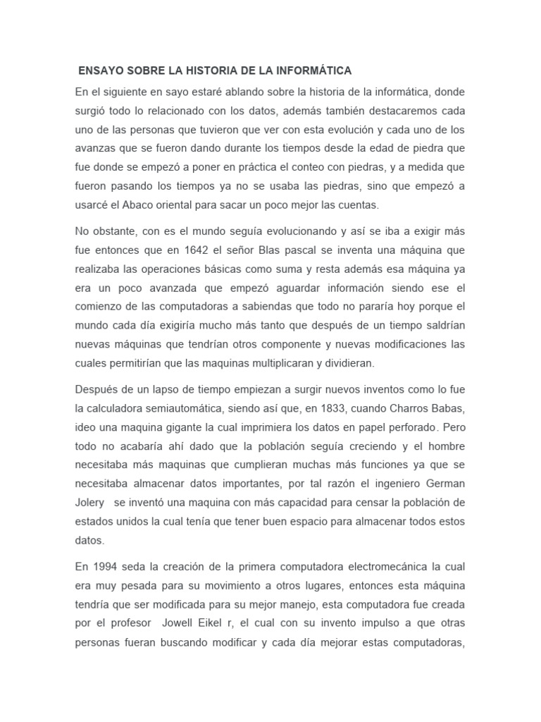 Ensayo Sobre La Evolucion de La Tecnologuia | PDF | Informática ...