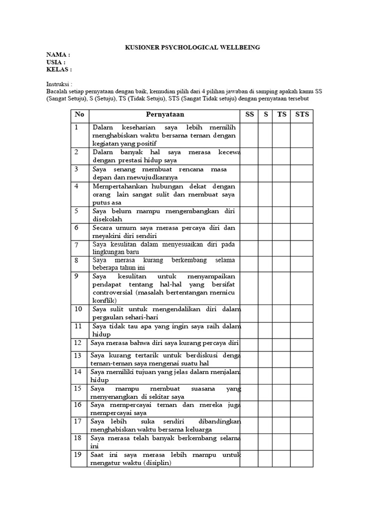 Kuesioner Kesejahteraan Siswa | PDF | Pengembangan Diri