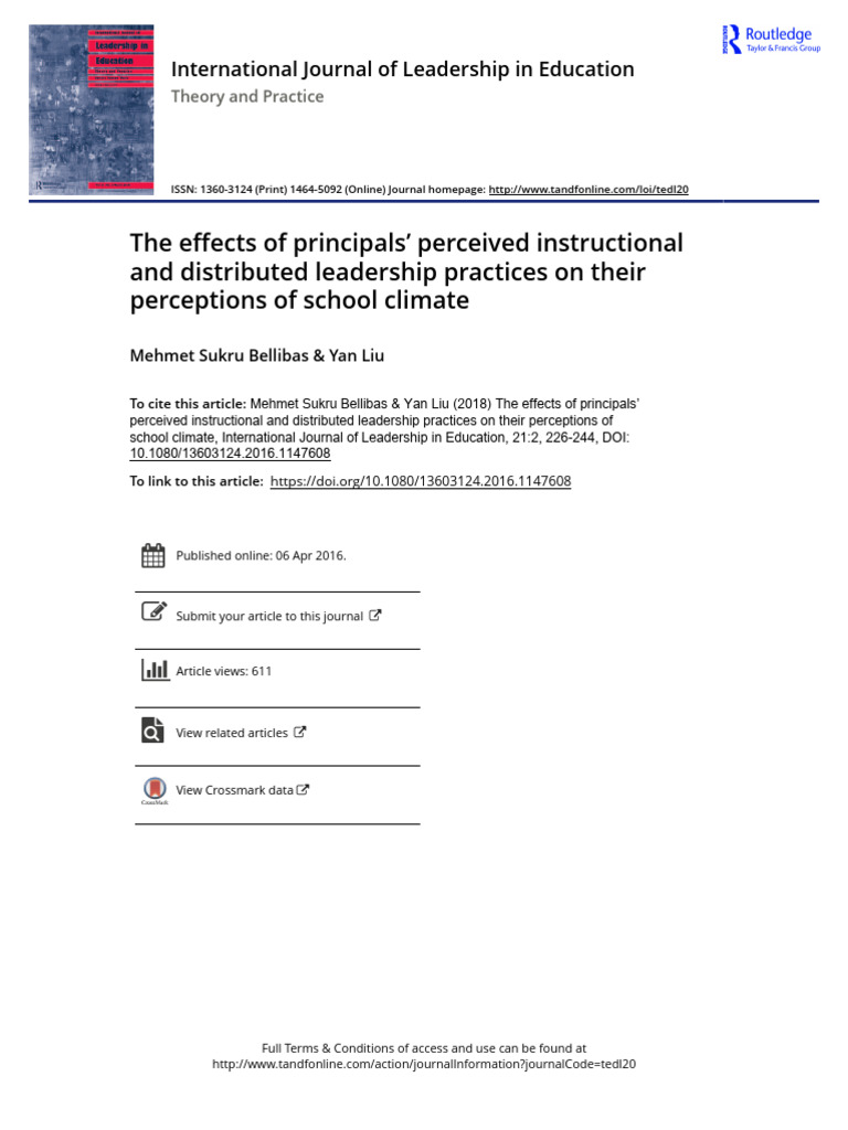 The Effects of Principals' Perceived Instructional and Distributed Leadership Practices On Their ...