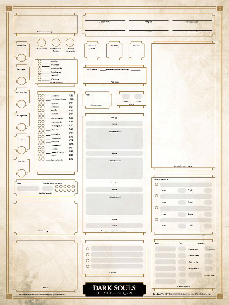 Hoja de Personaje Dark Souls Español | PDF