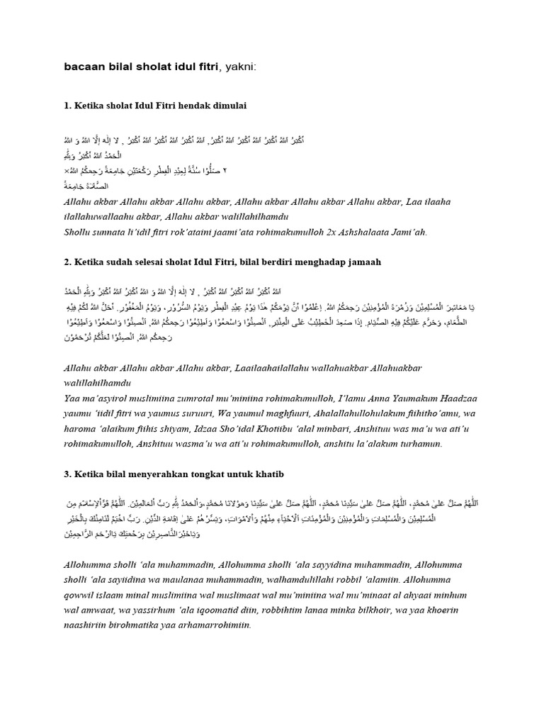 BACAN BILAL Sholat Idul Fitri | PDF