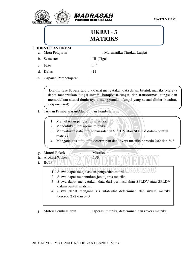Ukbm 3 Matriks Fix | PDF