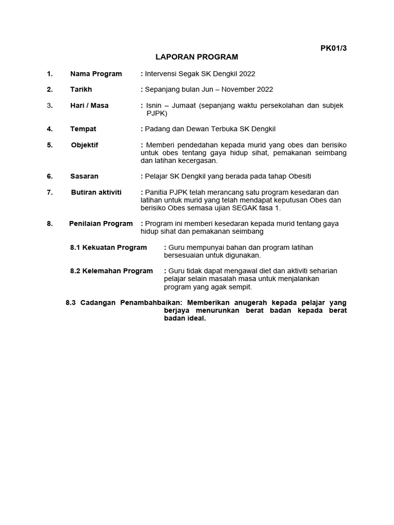 Laporan Program Intervensi Segak 2022 | PDF | Karier & Perkembangan | Bisnis