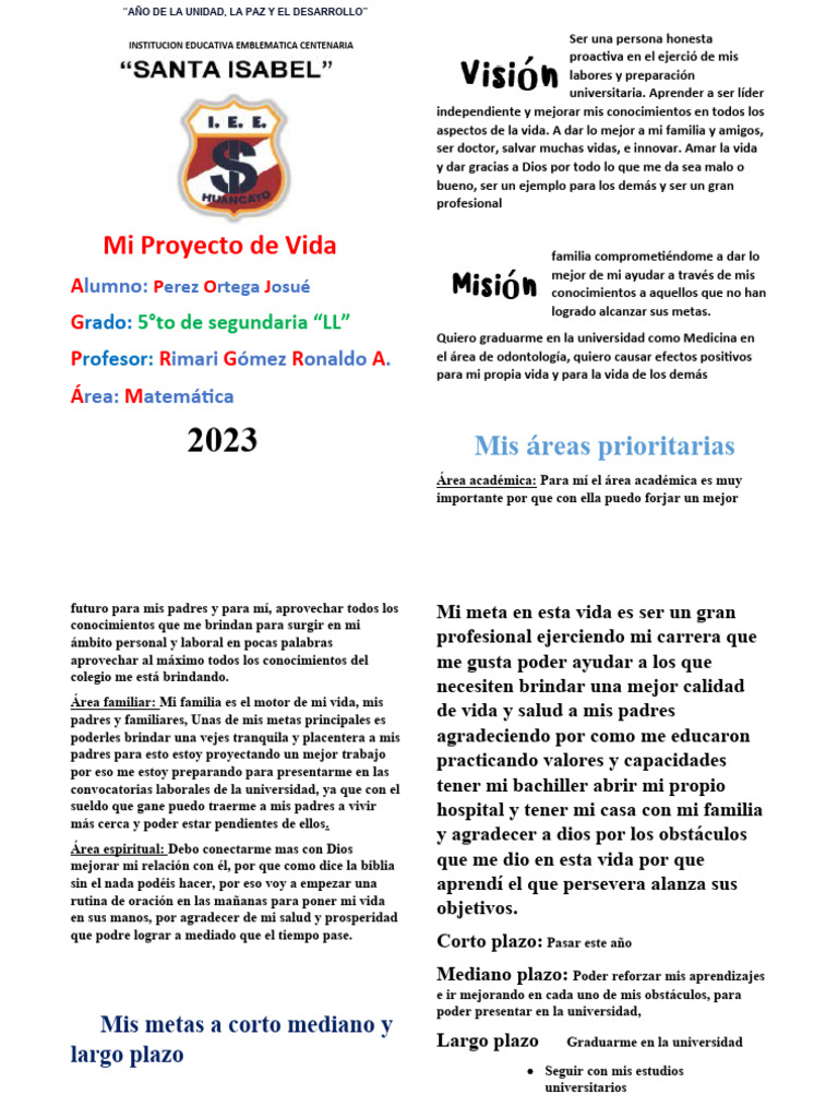 Proyecto de Vida: Futuro como Odontólogo | PDF | Relaciones personales ...