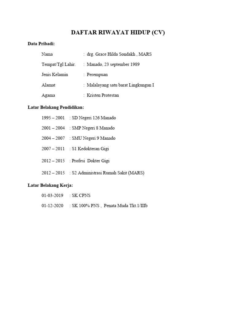 Profil Dr. Grace Hilda Sondakh | PDF | Pengembangan Diri | Kesehatan ...