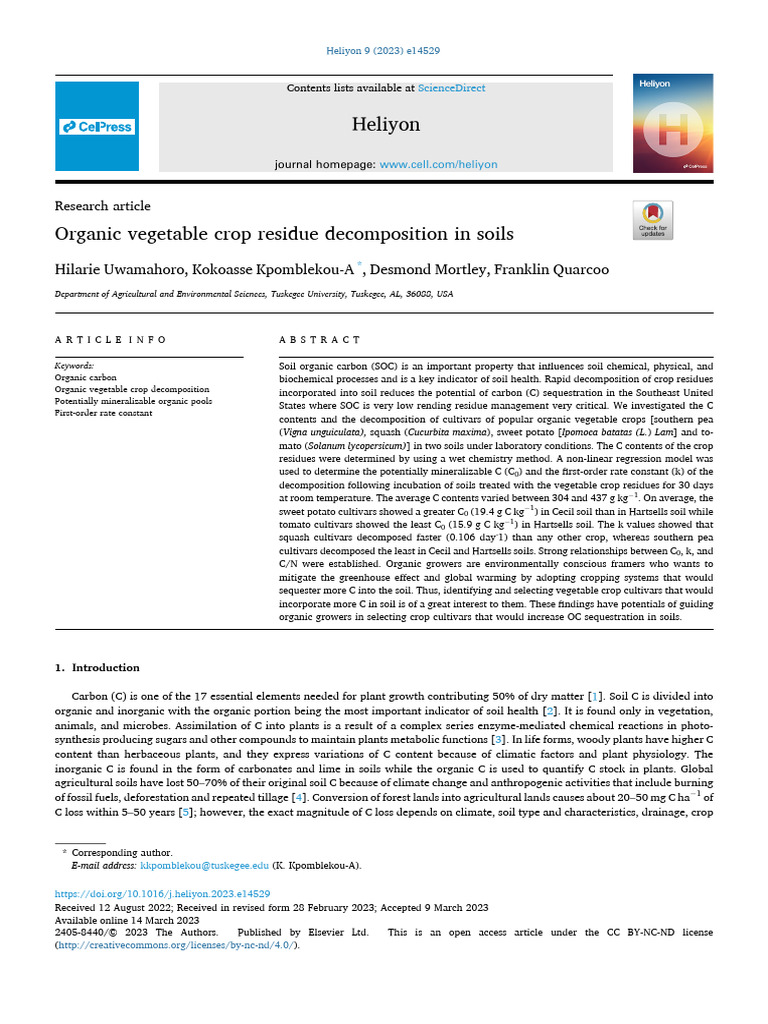 Organic Vegetable Crop Residue Decomposition in Soils | PDF | Soil ...