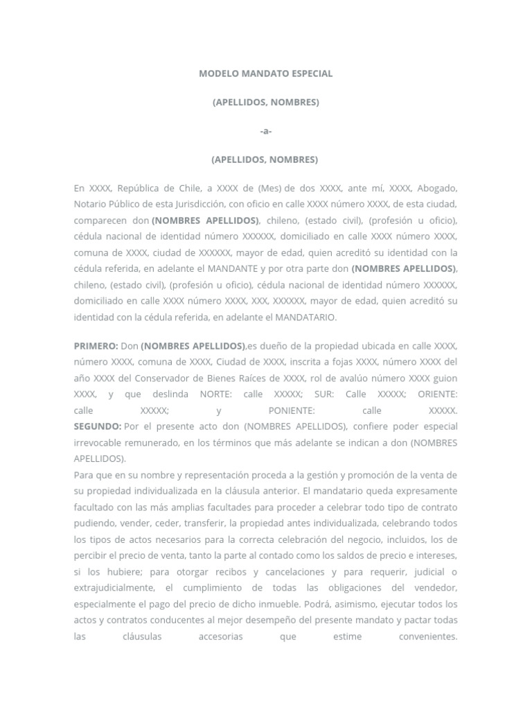 Modelo de Mandato Especial para Venta | PDF | Propiedad | Gobierno