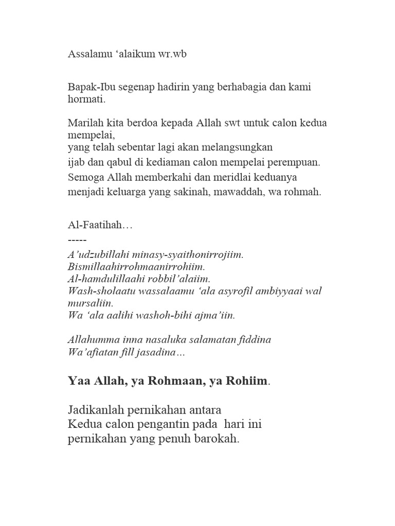 Doa Pengantin | PDF | Kajian Bahasa Asing | Agama & Spiritualitas