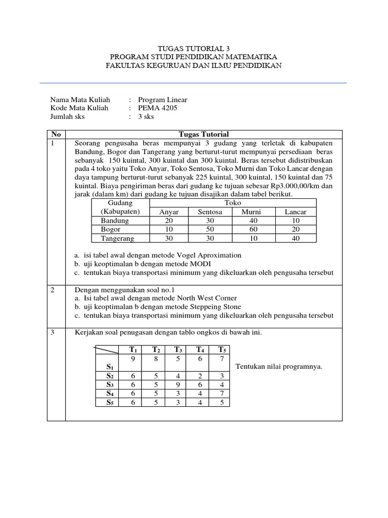 TUGAS TUTORIAL 3 PEMA4205 Program Linear | PDF