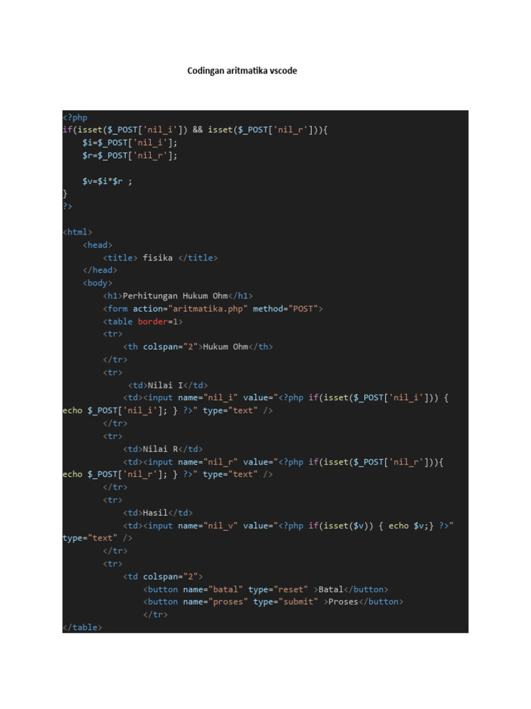 Codingan Aritmatika Vscode | PDF