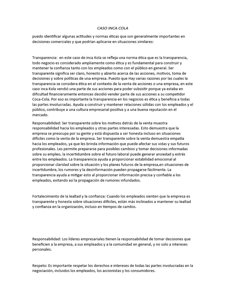Caso Inca Cola | PDF | Business | Compartir (Finanzas)