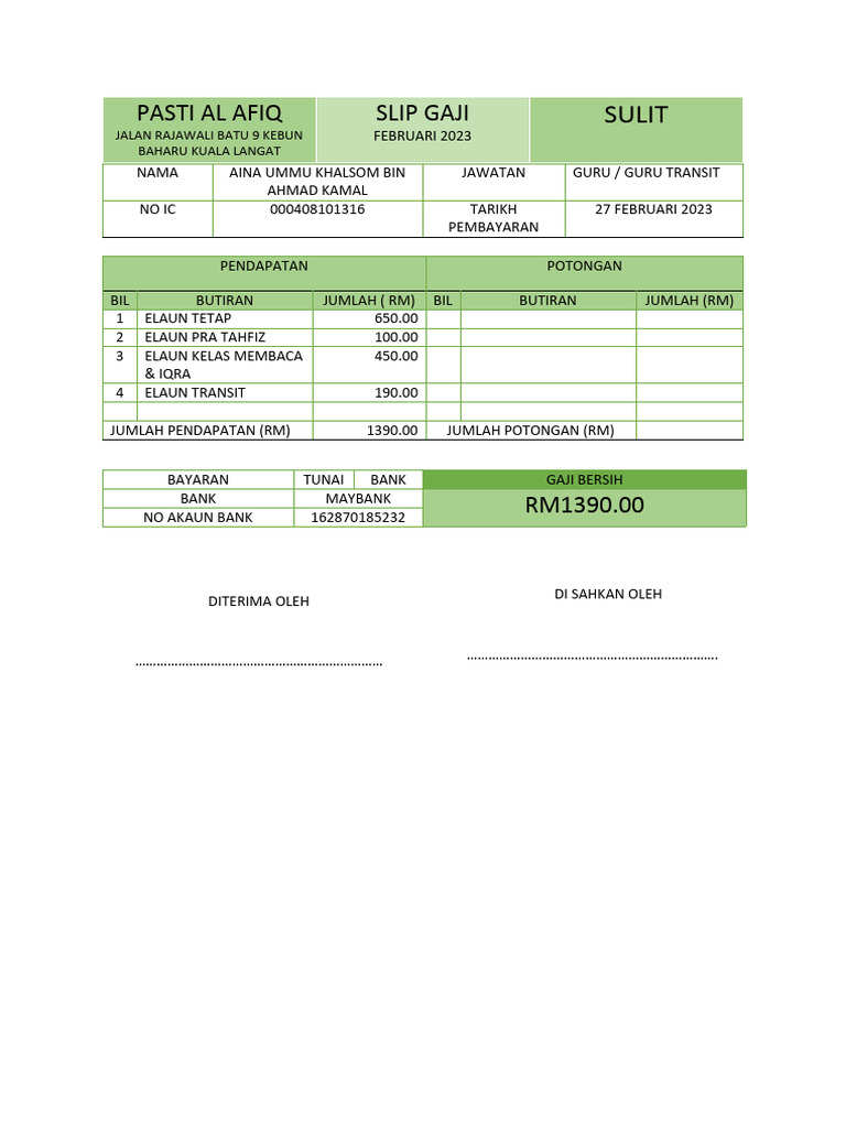 Slip Gaji Aina | PDF