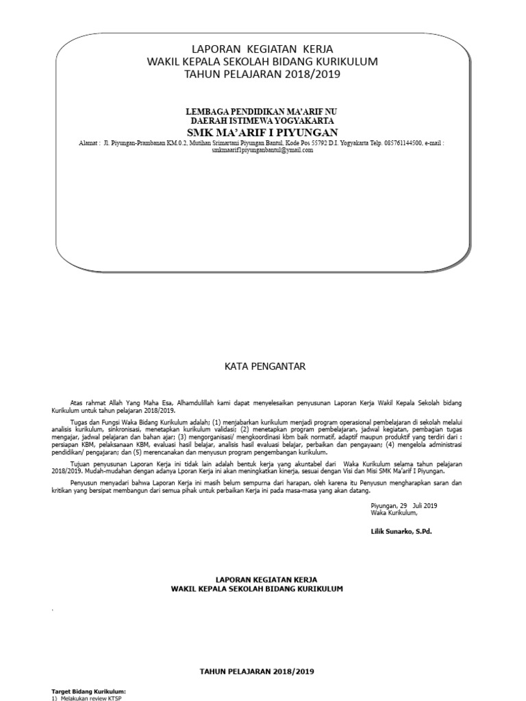 Kegiatan Kerja Waka KURIKULUM 2018 20219 | PDF