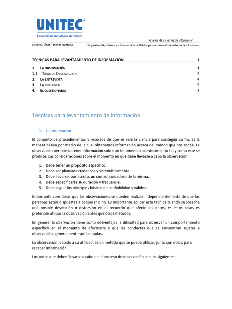 Técnicas para Levantamiento de Información | PDF | Metodología de encuesta | Observación