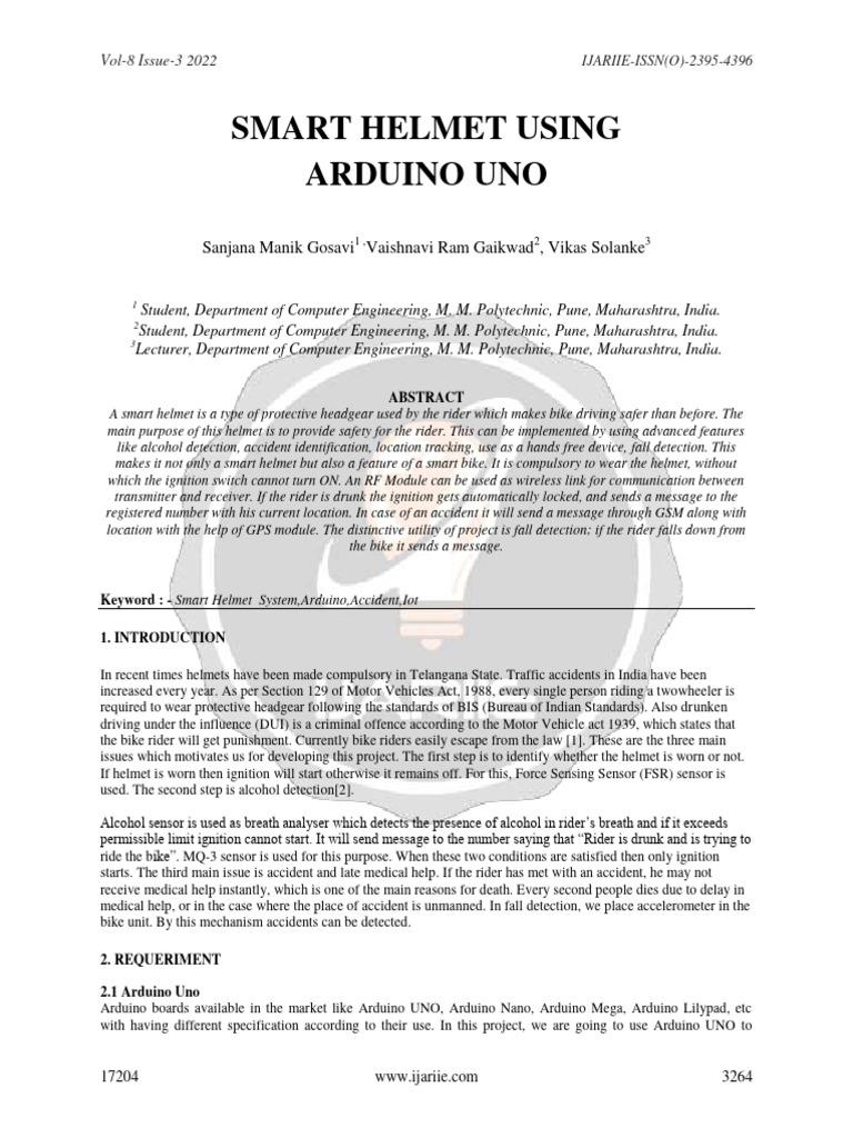 Smart Helmet Using Arduino Uno Ijariie17204 | PDF | Liquid Crystal Display | Resistor