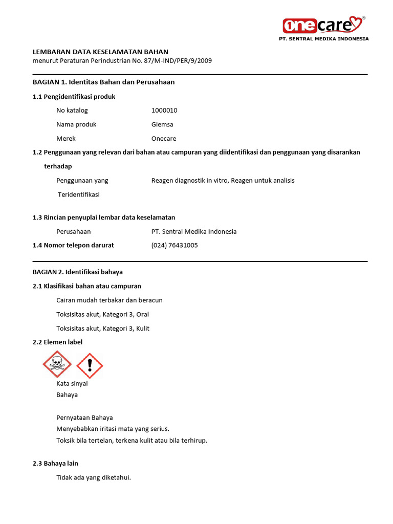 MSDS Onecare Giemsa-1 | PDF