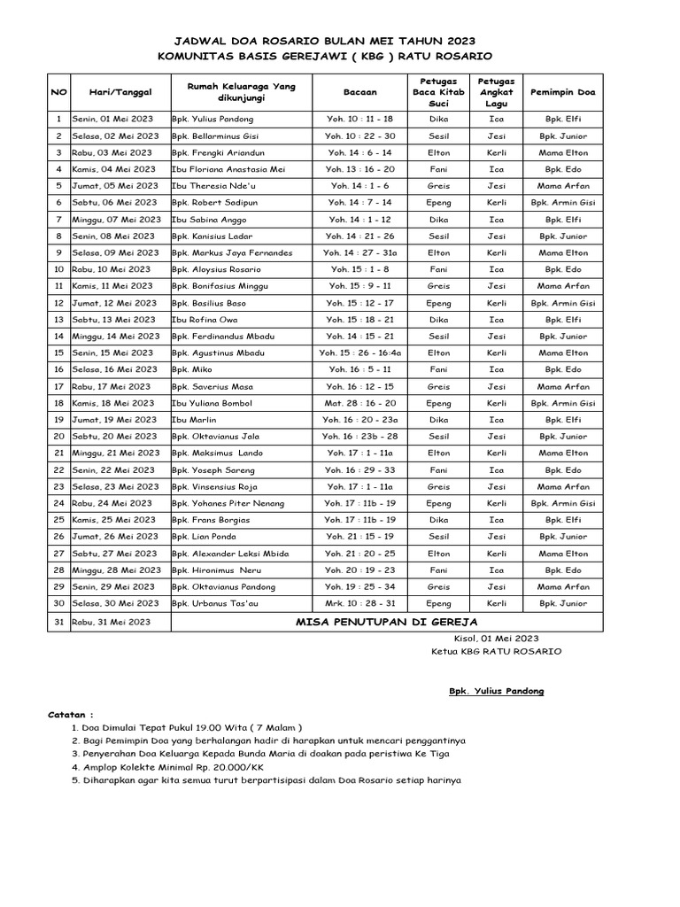 Jadwal Doa Rosario | PDF