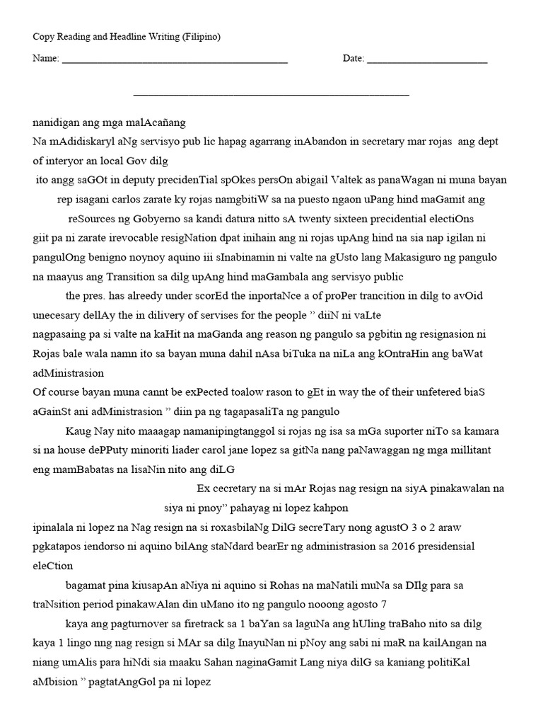 Copyreading Activities For Nov 15-25, 2022 | PDF