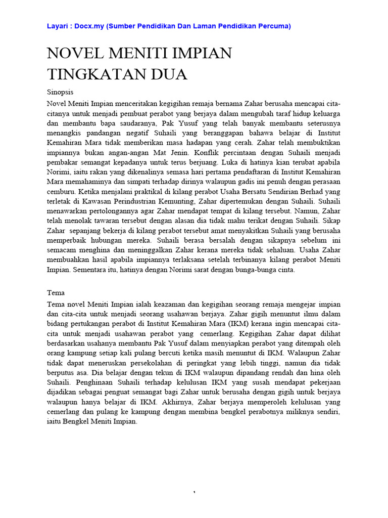 Novel Meniti Impian Tingkatan Dua 1 | PDF
