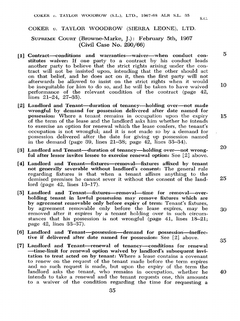 Coker V Taylor Woodrow 1967 | PDF | Leasehold Estate | Lease