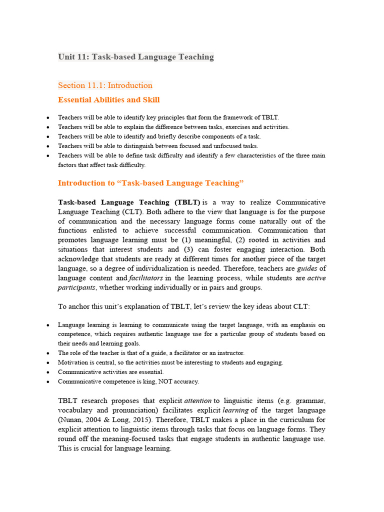 NOTE Unit 11 Task-Based Language Teaching | PDF | Learning | Second ... NOTE Unit 11 Task-Based Language Teaching | PDF | Learning | Second ...