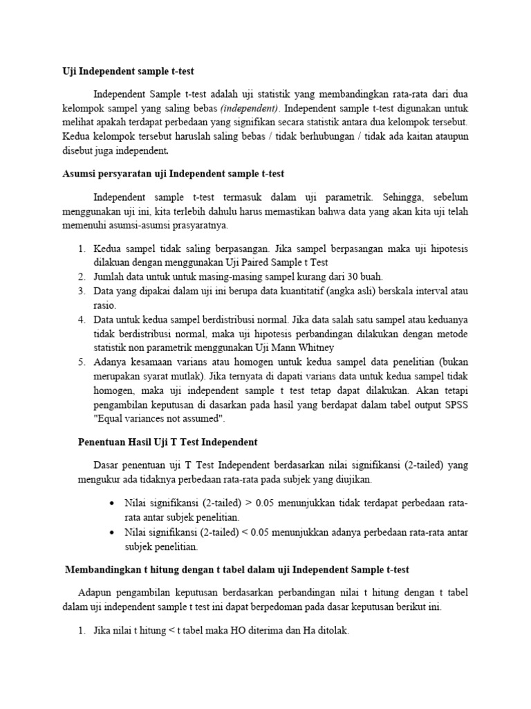 Uji Independent Sample t-Test dan Asumsinya | PDF | Metode & Bahan Ajar ...