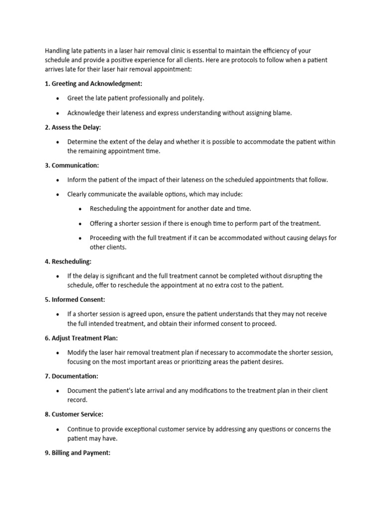 Late Patient Protocols for Laser Clinics | PDF | Patient | Informed Consent