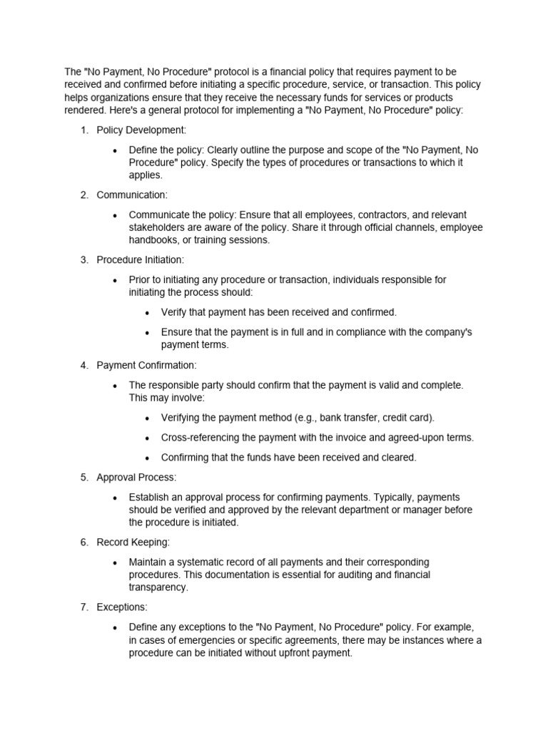 No Payment, No Procedure Policy Guide | PDF | Regulatory Compliance ...