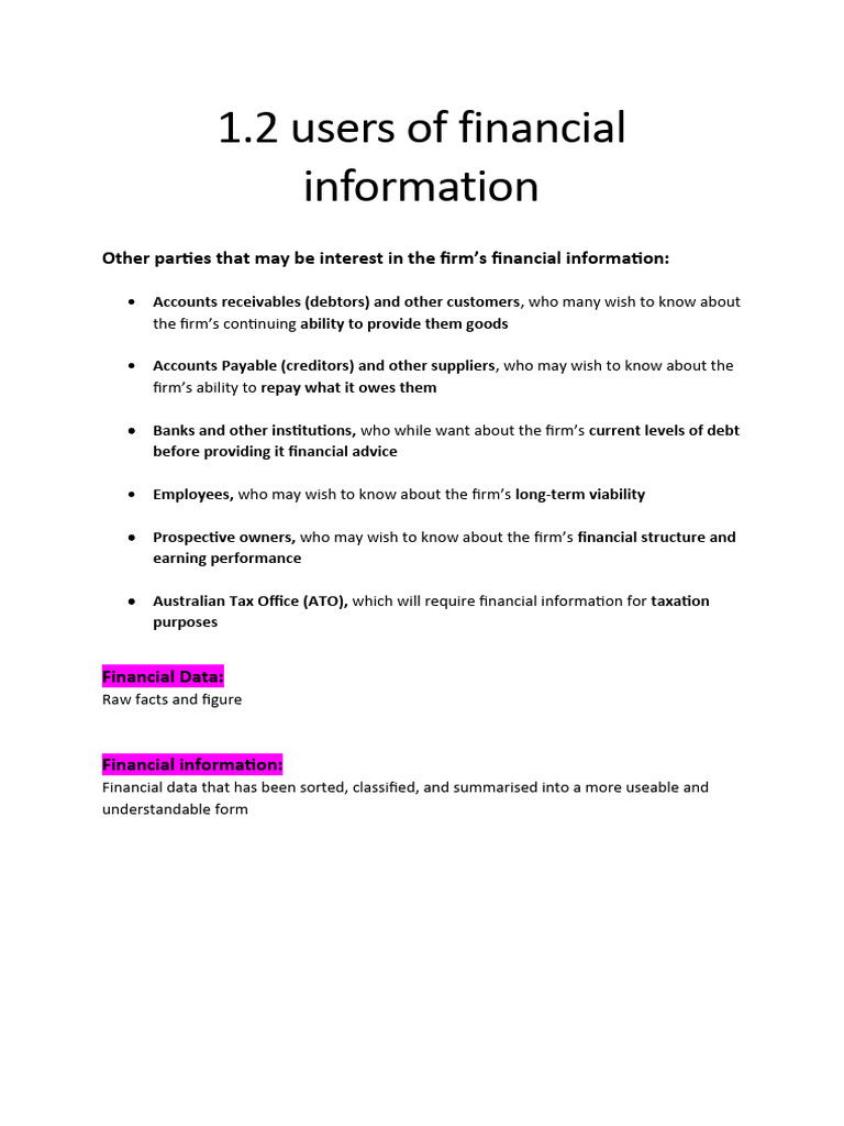 1.2 Users of Financial Information | PDF | Business | Finance & Money ...