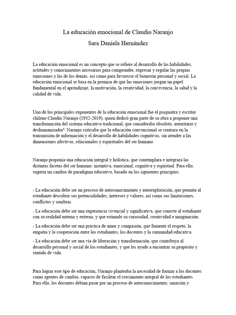 La Educación Emocional de Claudio Naranjo | PDF | Las emociones | Sicología