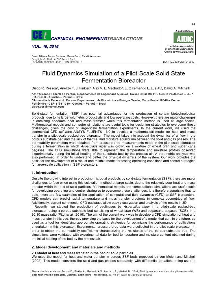 Fluid Dynamics Simulation Of A Pilot Scale Solid State Fermentation