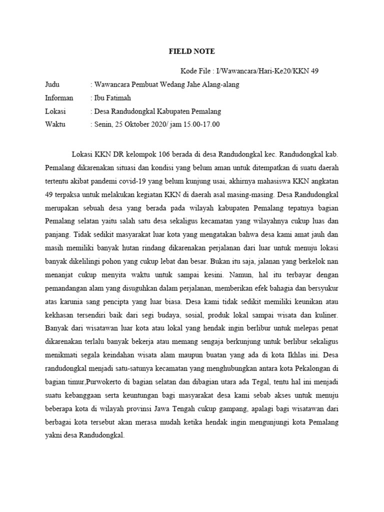 Field Note KKN DR Iqbal Maulana | PDF | Ilmu Sosial