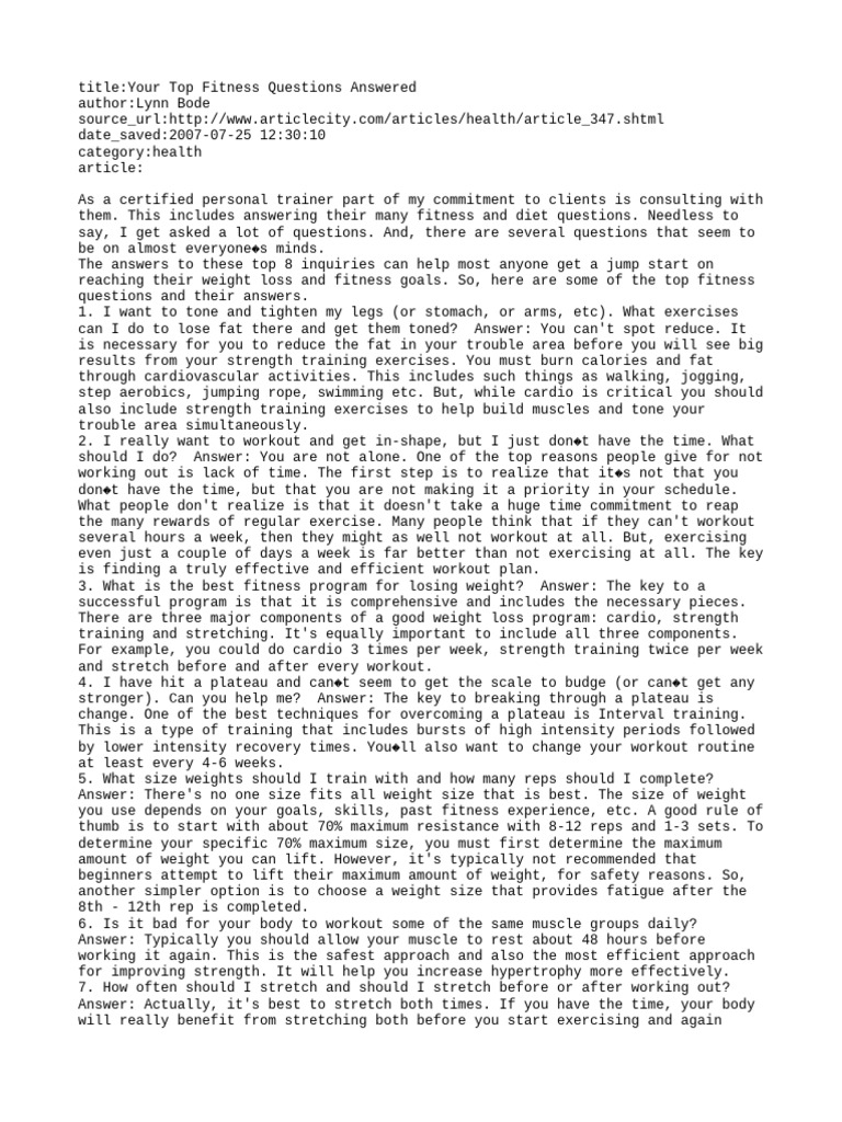 Fitness FAQs for Busy Beginners | PDF | Aerobic Exercise | Strength ...