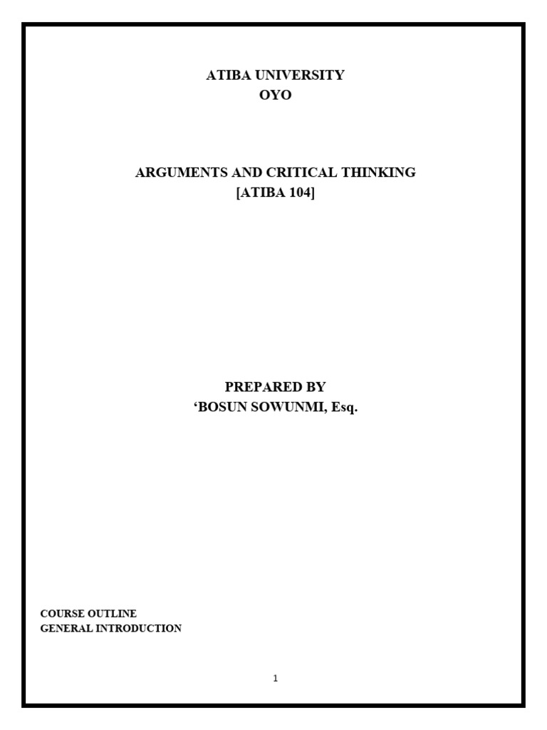 Atiba 104-Arguments and Critical Thinking | PDF | Argument | Critical Thinking