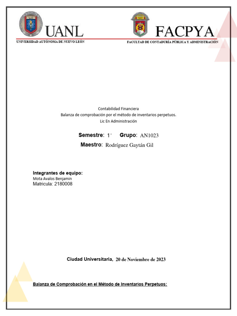 Balanza de Comprobación Por El Método de Inventarios Perpetuos | PDF | Contabilidad | Dinero