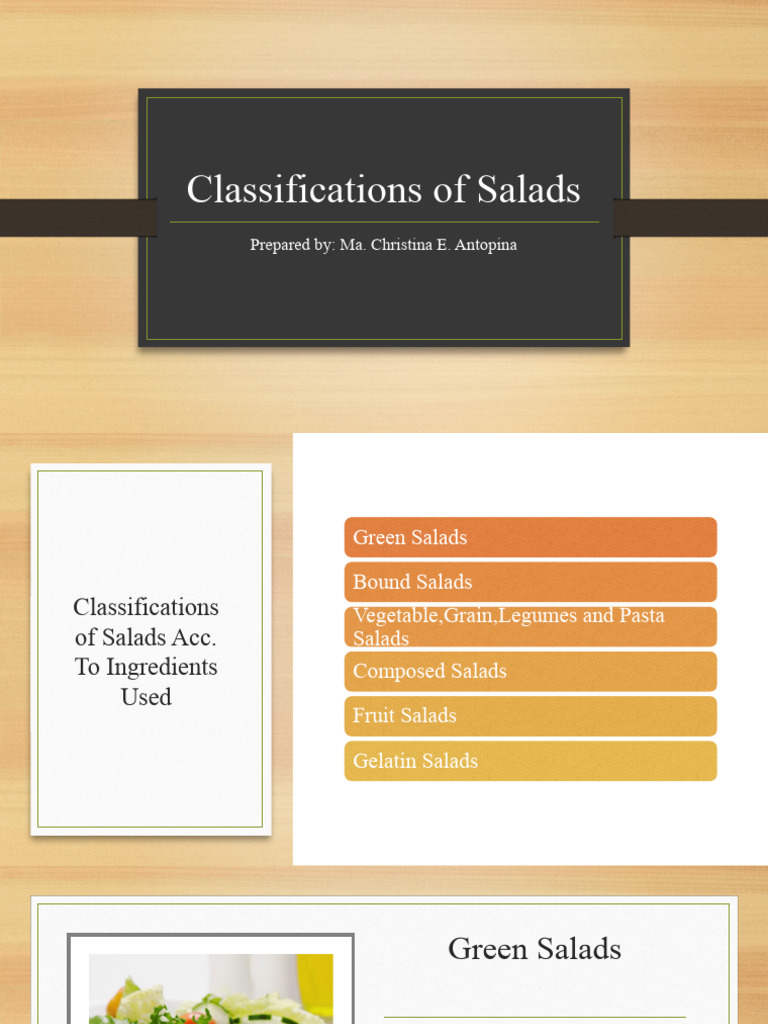 Types and Classifications of Salads | PDF | Salad | Pasta
