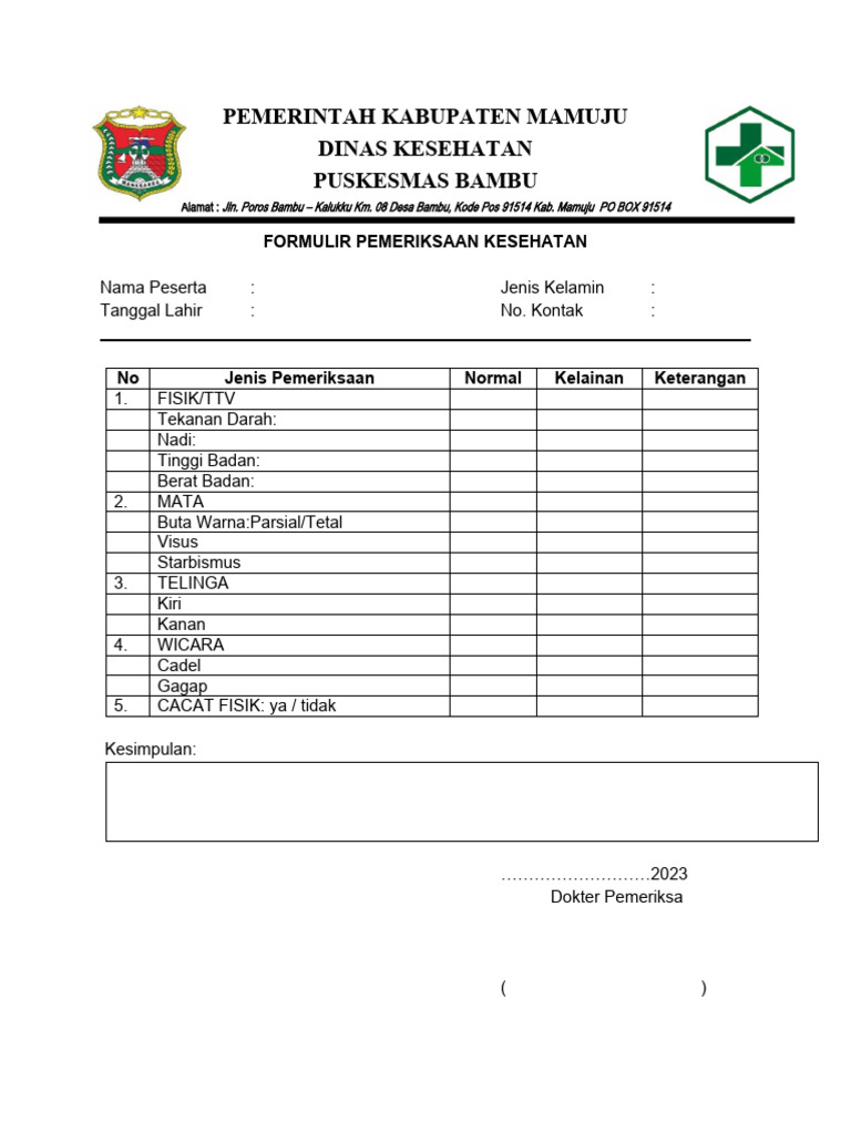 Formulir Pemeriksaan Kesehatan | PDF