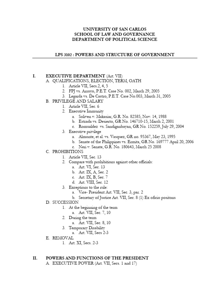 LPS 3102 Executive Department Outline | PDF | Government | Public Law