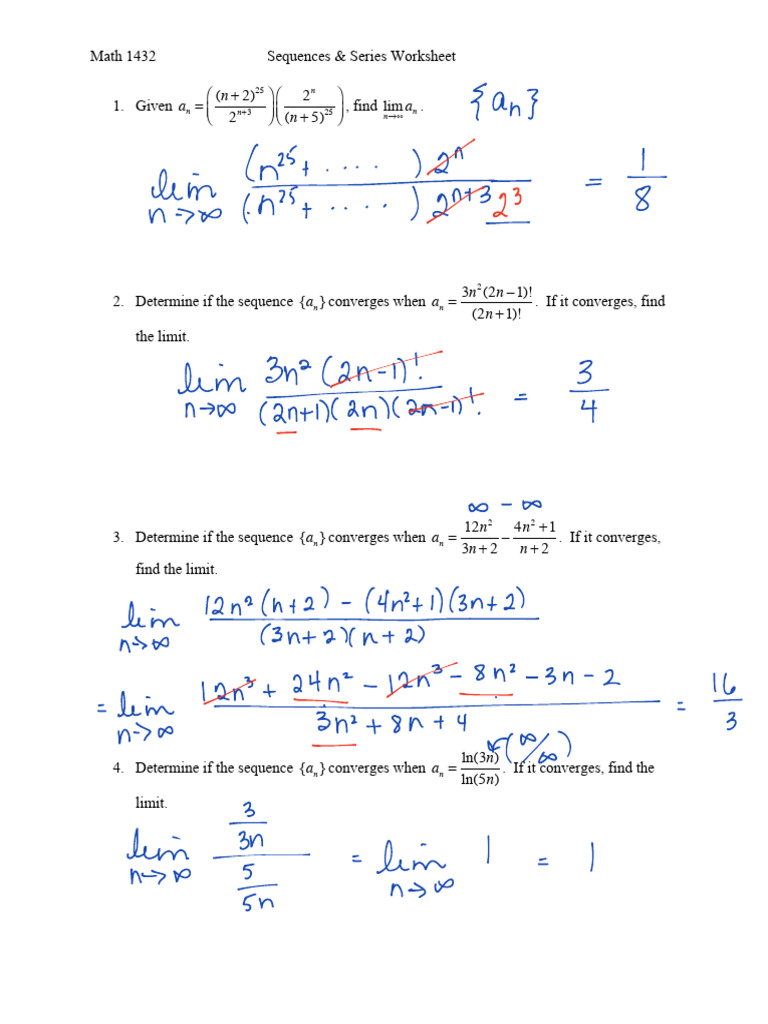 1432 Seq Ser Ws Key | PDF | Limit (Mathematics) | Sequence