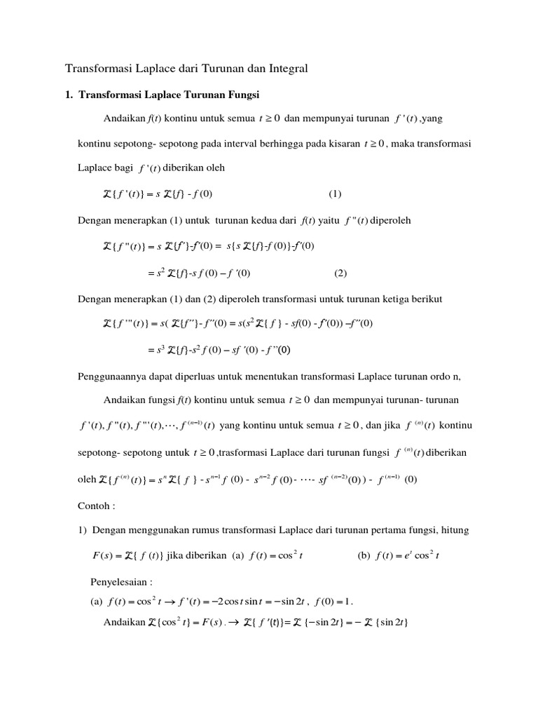 Transformasi Laplace Dari Turunan Dan Integral 13 Nopember 2023 | PDF