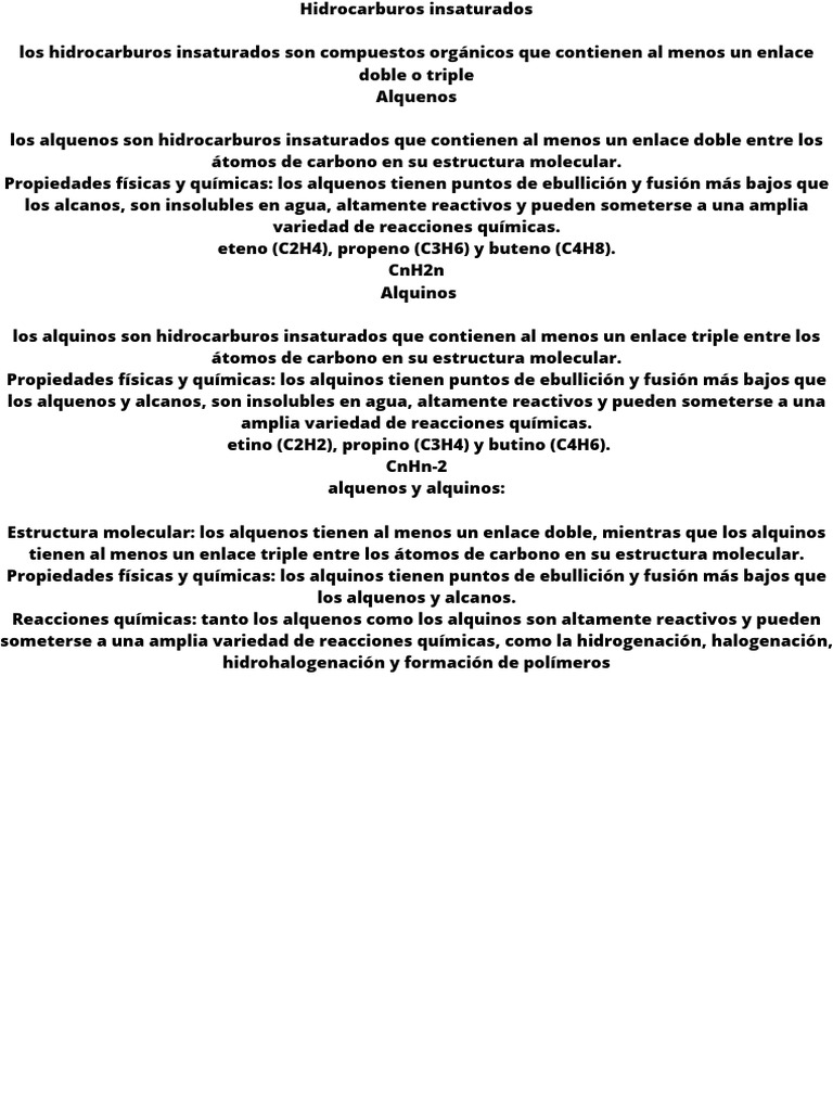 I. Hidrocarburos insaturados Definición los hidrocarburos insaturados ...