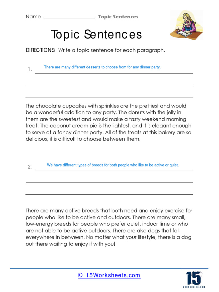 Topic Sentences: DIRECTIONS: Write A Topic Sentence For Each Paragraph ...