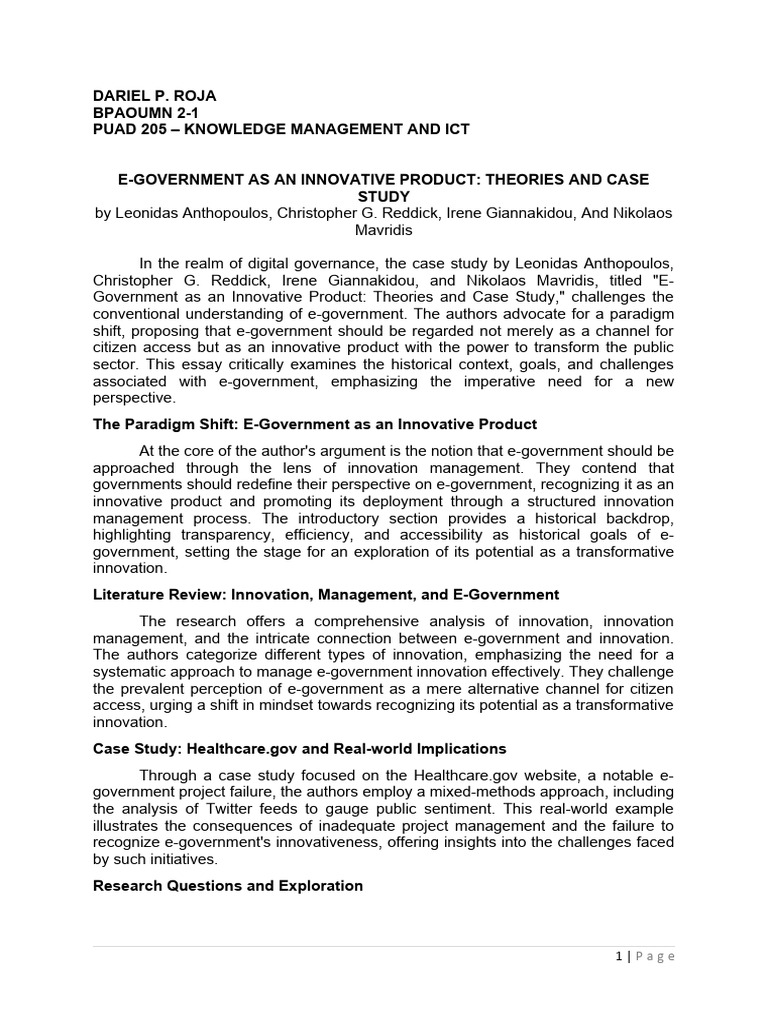 Final Exam - E-Government As An Innovative Product Theories and Case ...