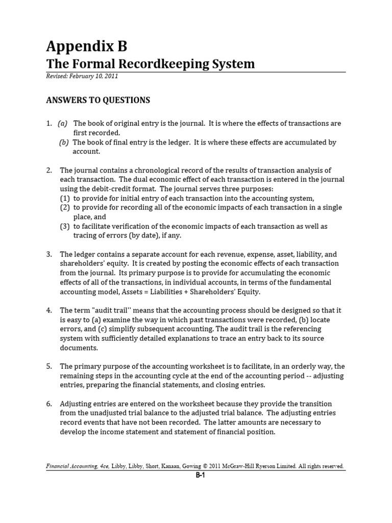 Libby 4ce Solutions Manual - Appendix B | PDF | Debits And Credits | Expense