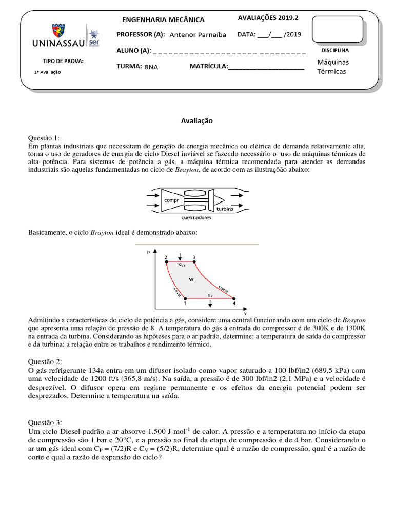M Quinas T Rmicas Prova Final Nassau | PDF | Motores | Termodinâmica
