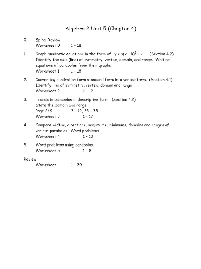 Algebra 2 Unit 5 (Chapter 4) - PDF | PDF