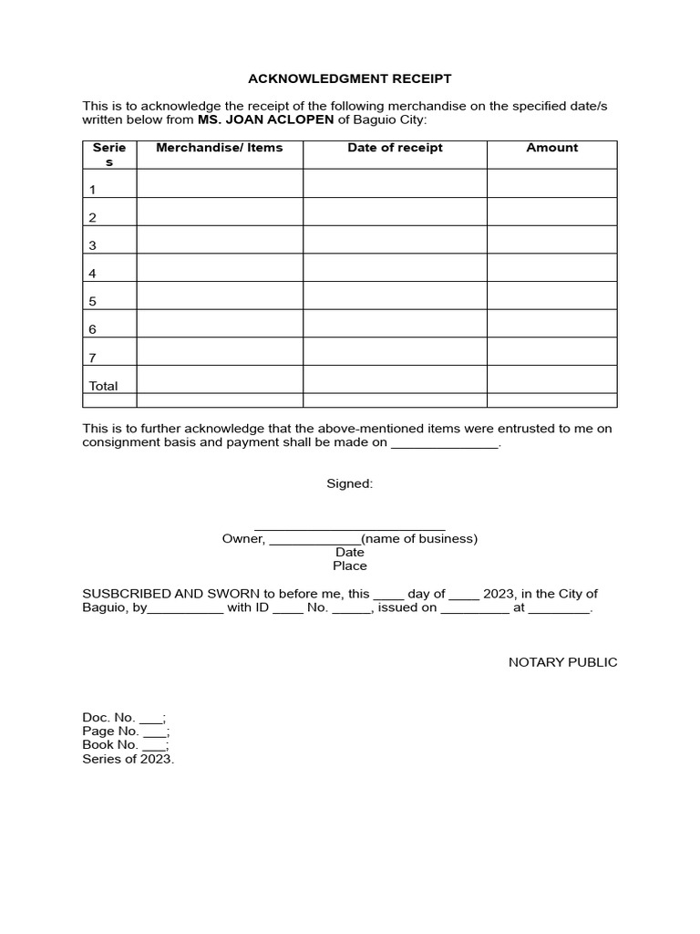 Acknowledgment Receipt | PDF