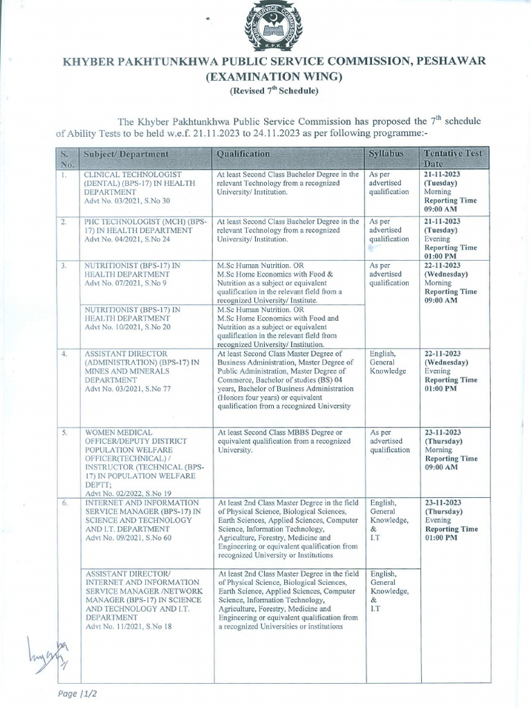 Ability Test Schedule November 2023 R | PDF
