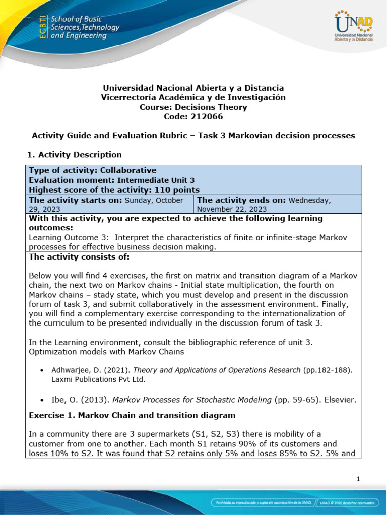 Activity Guide And Evaluation Rubric Unit 3 Task 3 Markovian Decision Processes Pdf 5103