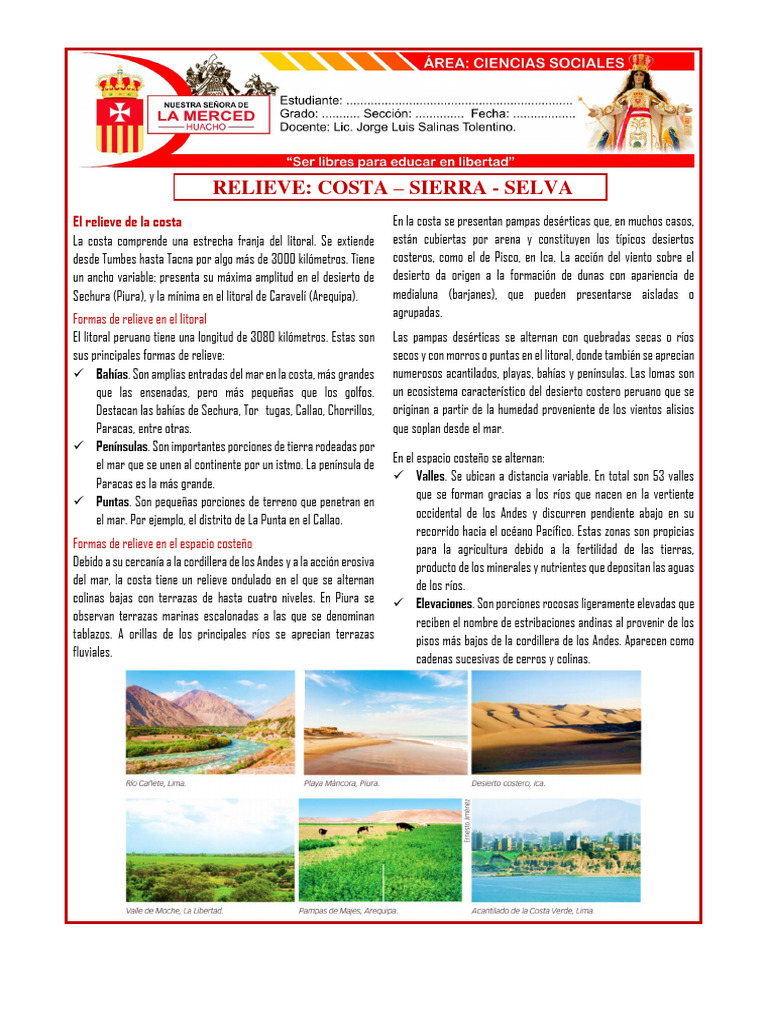 Relieve de la Costa, Sierra y Selva Peruana | PDF | Andes | Costa